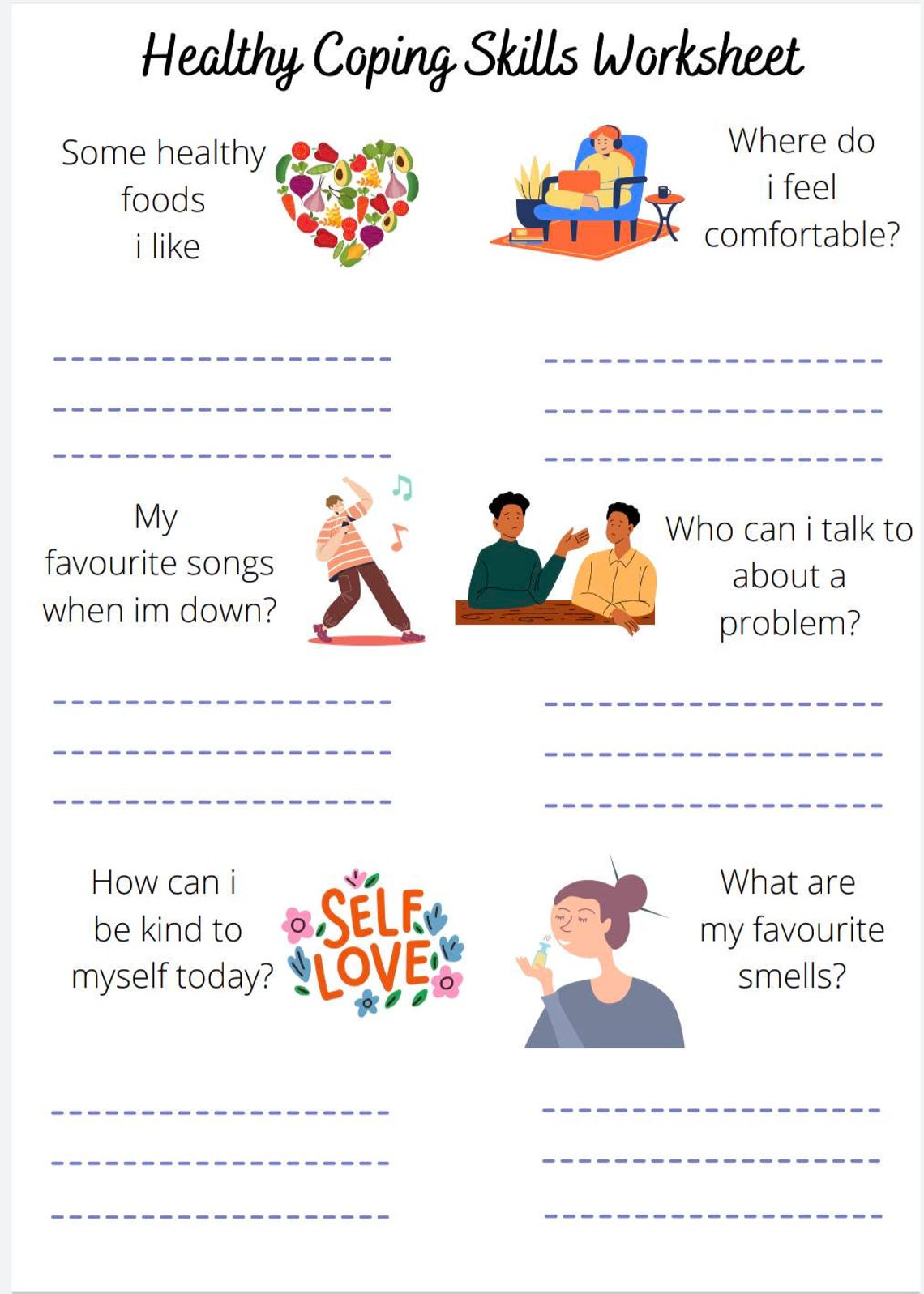 Self Esteem Worksheet: Gratitude, Resilience, Coping Skills (printable ...