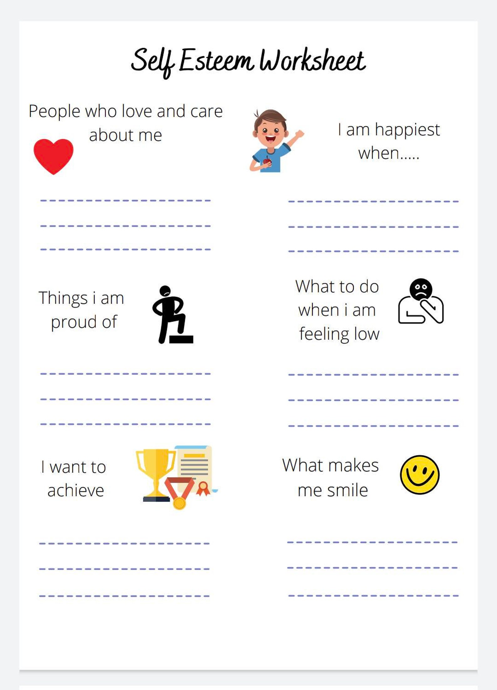 Self Esteem Gratitude Worksheet Children Mental Health - Etsy Self Esteem Gratitude Worksheet Children Mental Health - Etsy