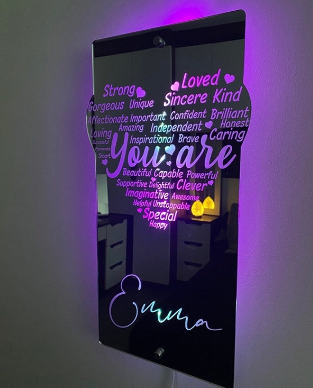 Custom Engraved Affirmation Heart Mirror Light - Etsy