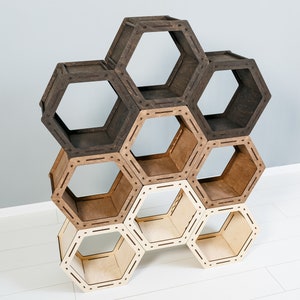 Bookcase, Bookcase Modern, Bookcase Hexagon, Custom Bookcase, Rustic ...