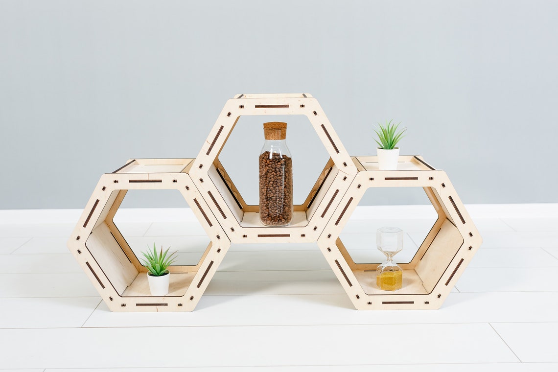 HONEYCOMB SHELVES WOODEN Shelves Beautiful Hexagon Book - Etsy