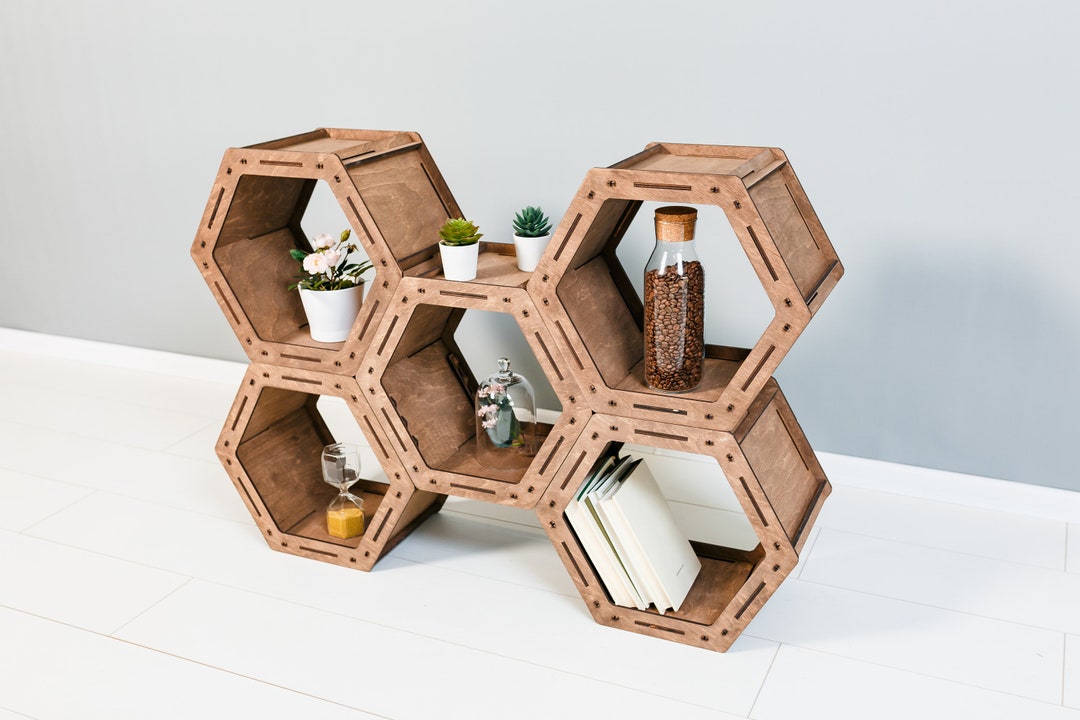 Bookcase Custom Shelving Unit Hexagon Bookshelf Loft Shelf Geometric ...