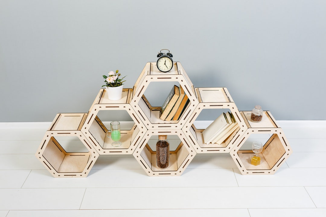 HONEYCOMB SHELVES - Hexagon Shelf - Handmade Wooden Book Storage ...
