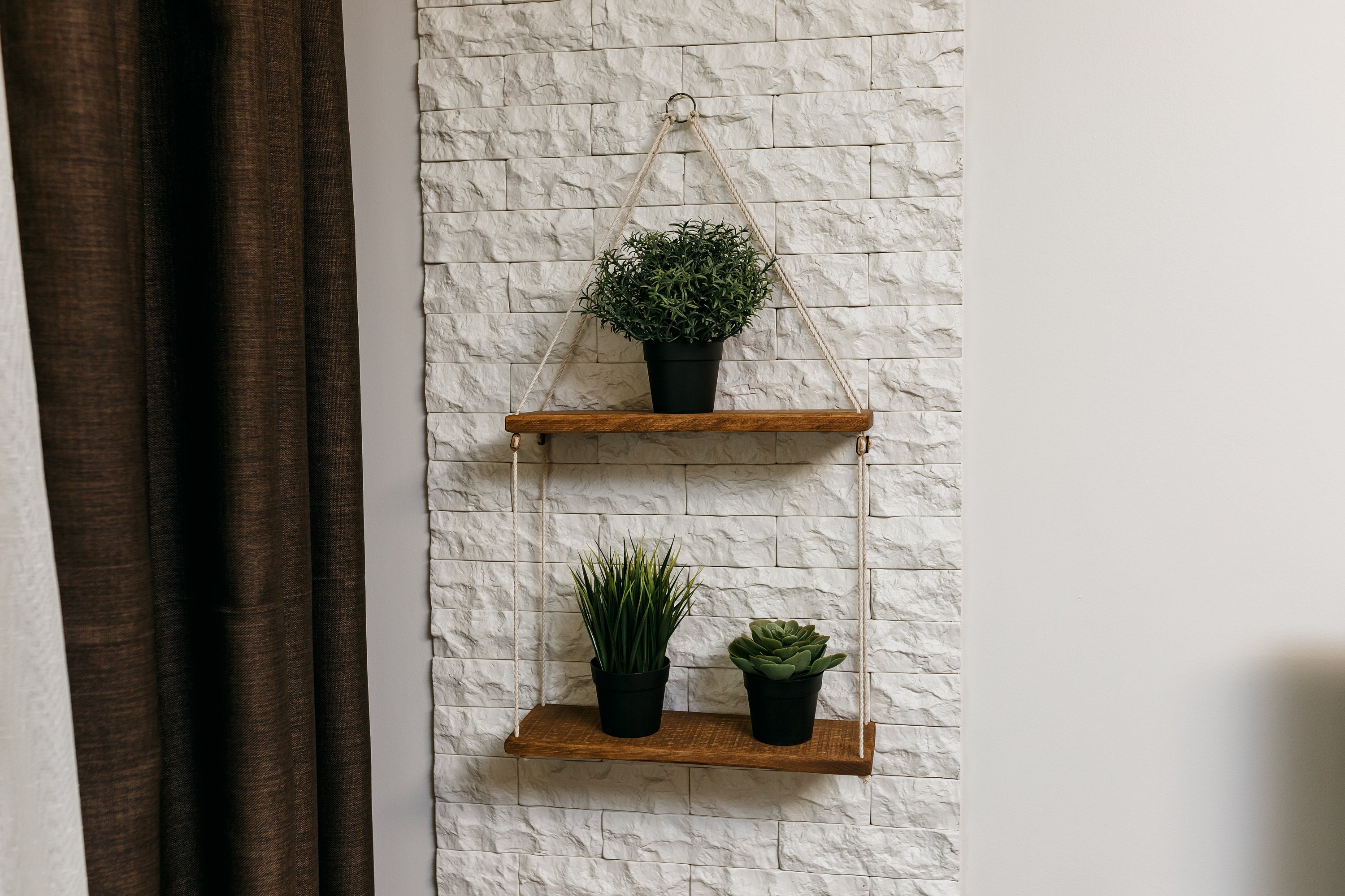 Hanging Shelf Double Floating Shelf Reclaimed Wood Plant | Etsy