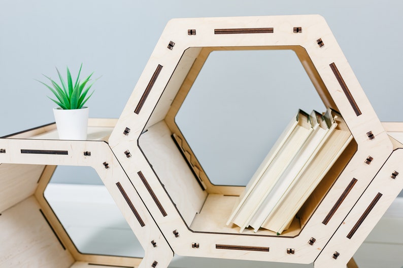 Small Hexagonal Bookcase - Freestanding Wooden Bookshelf - Etsy