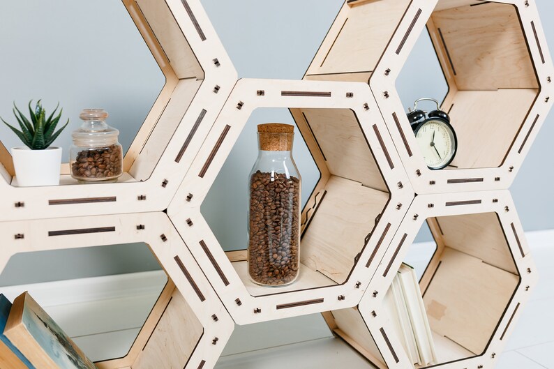 Bookcase Honeycomb Loft Shelf Geometric Bookhelf Custom Hexagon Shelves ...