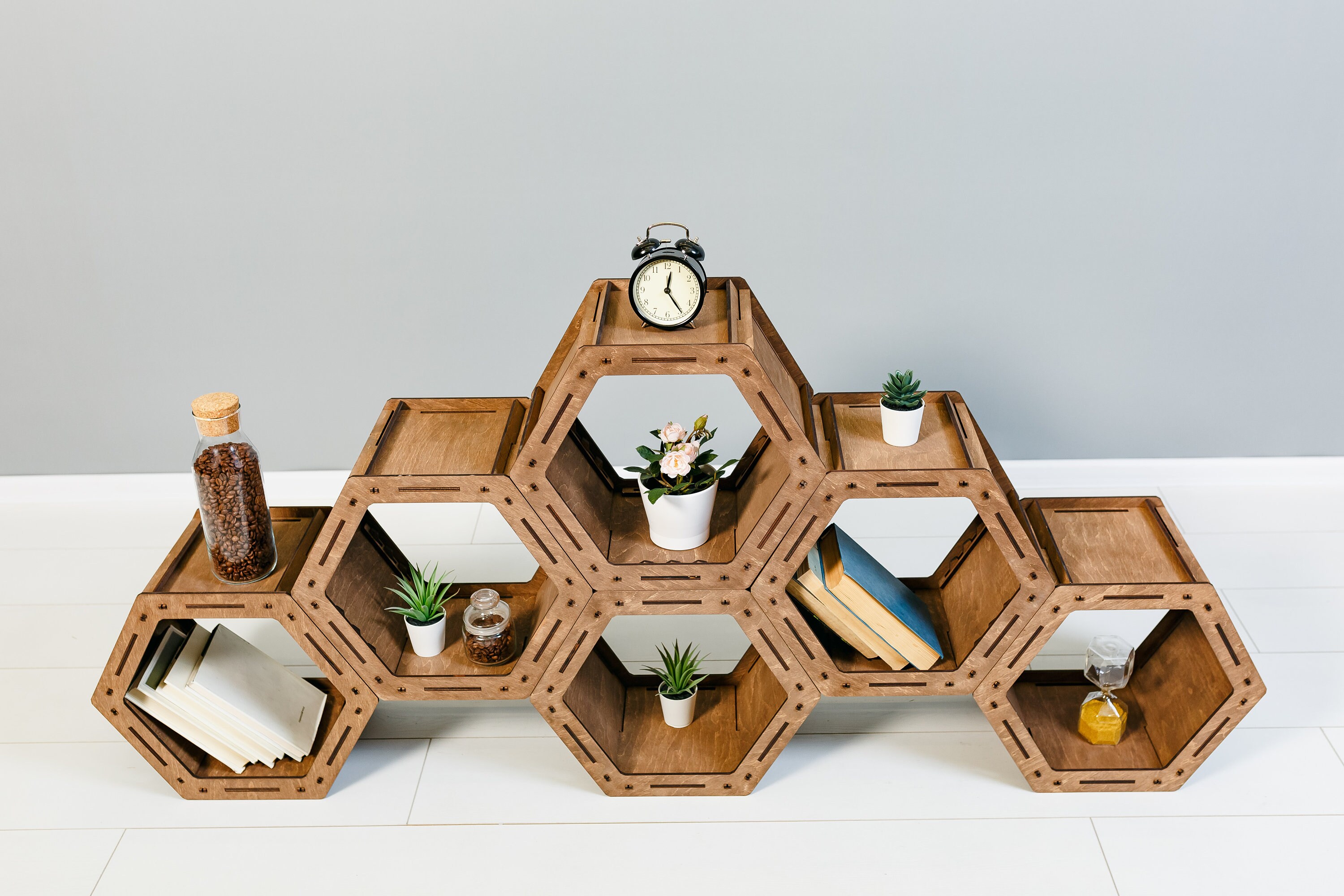 HONEYCOMB SHELVES - Hexagon Shelf - Handmade Wooden Book Storage ...