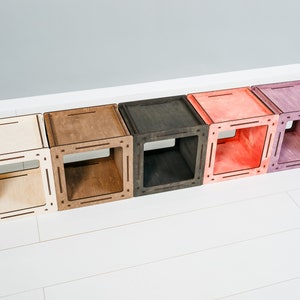 Wood Stained Box Floating Shelves, Wall Cube Shelves, Square Shelves ...