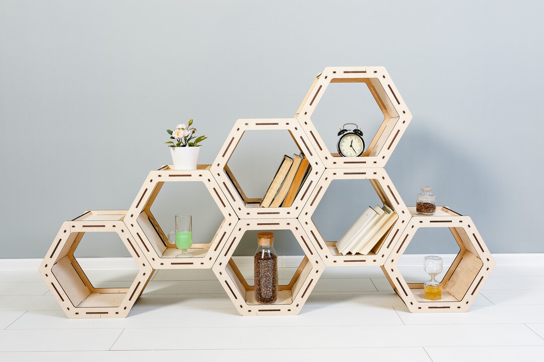 Bookcase, Bookcase Modern, Bookcase Hexagon, Custom Bookcase, Rustic ...