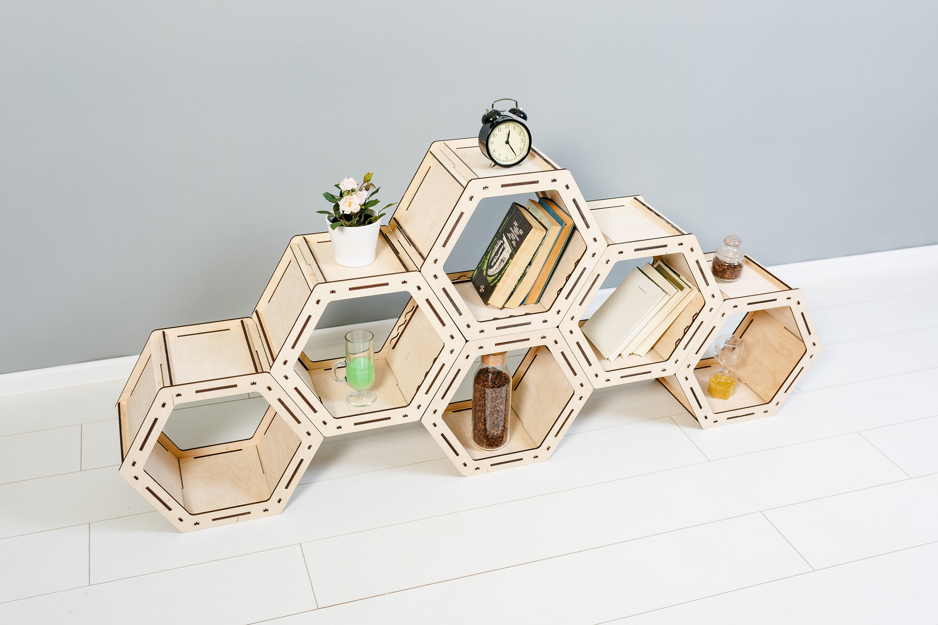HONEYCOMB SHELVES - Hexagon Shelf - Handmade Wooden Book Storage ...