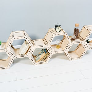 ANTIQUE BOOKCASE - HEXAGON Shelf - Handmade Honeycomb Home Décor ...