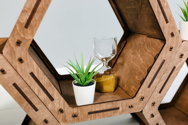 Small Hexagonal Bookcase Freestanding Wooden Bookshelf - Etsy