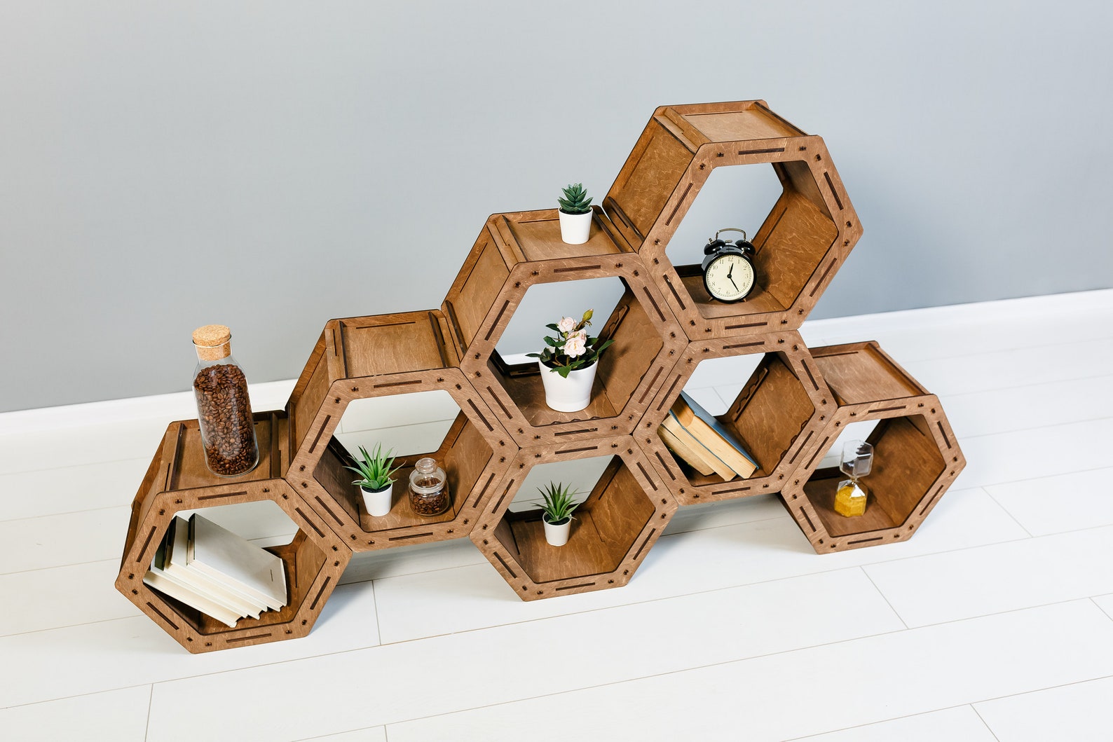 Bookcase Bookcase Modern Bookcase Hexagon Custom Bookcase - Etsy