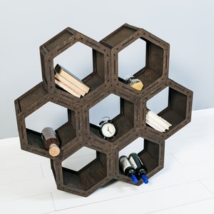 Small Hexagonal Bookcase - Freestanding Wooden Bookshelf - Etsy