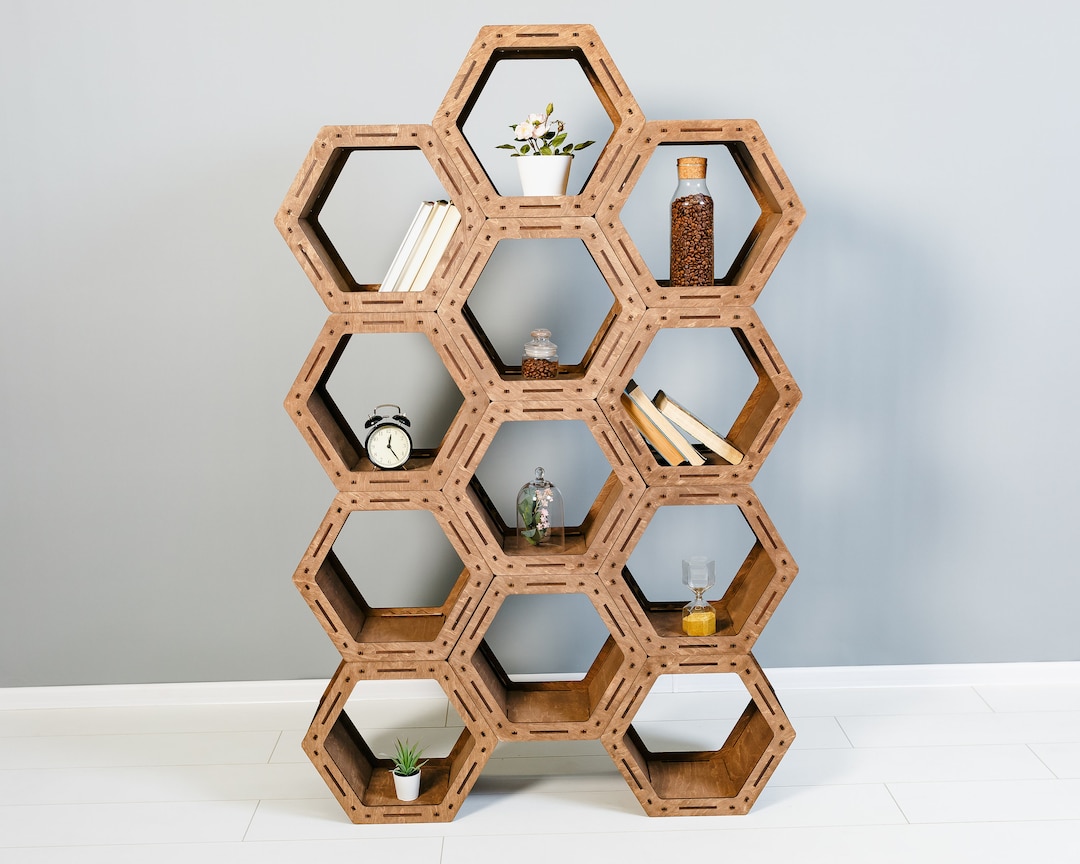 HEXAGON SHELF - HONEYCOMB Shelves - Handmade Wooden Book Storage ...