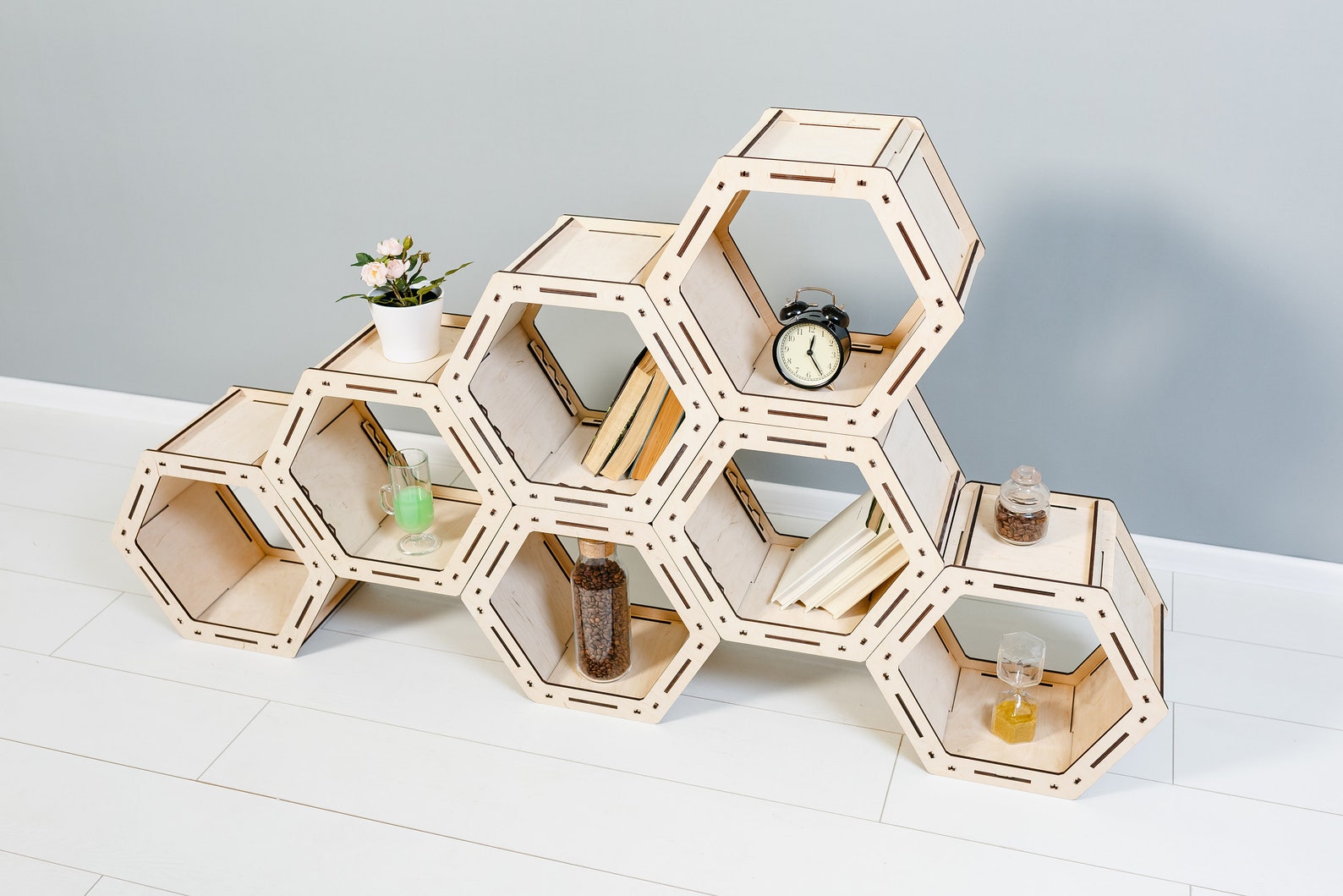 Bookcase Bookcase Modern Bookcase Hexagon Custom Bookcase - Etsy