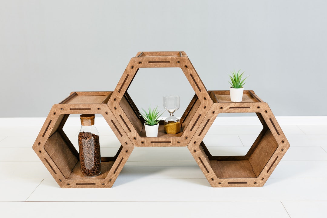 Small Hexagonal Bookcase - Freestanding Wooden Bookshelf - Etsy