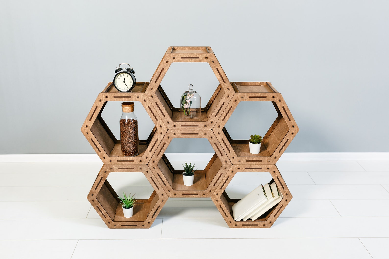 ANTIQUE BOOKCASE - HEXAGON Shelf - Handmade Honeycomb Home Décor ...