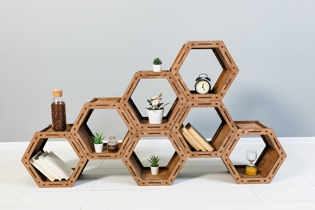 ANTIQUE BOOKCASE - HEXAGON Shelf - Handmade Honeycomb Home Décor ...