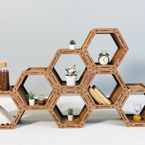 ANTIQUE BOOKCASE - HEXAGON Shelf - Handmade Honeycomb Home Décor ...