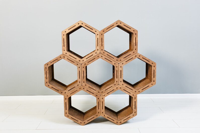 Plant Stand, Hexagon Shelf Unit, Wooden Bookcase, Minimalistic Bookcase ...