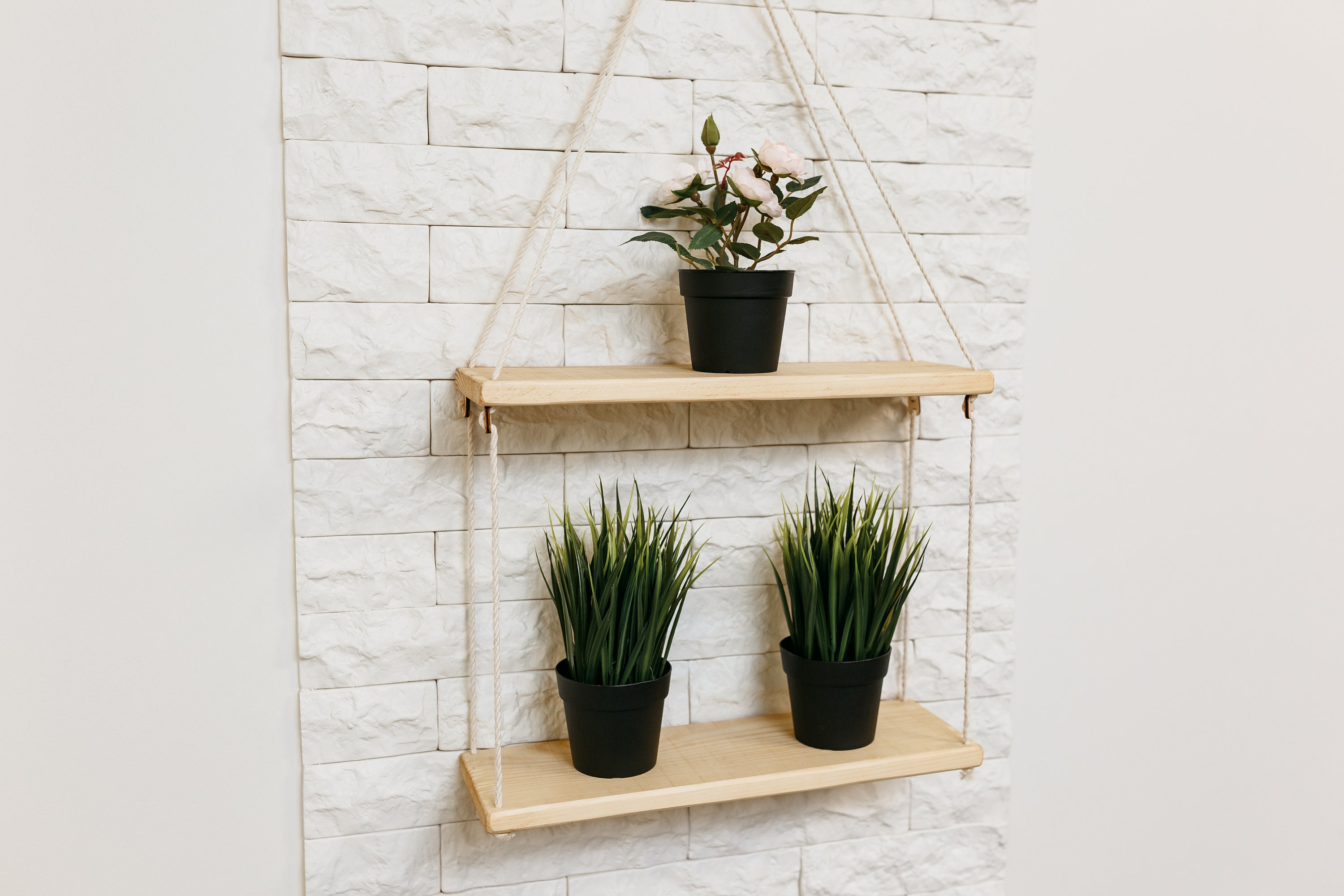 Hanging Shelf Double Floating Shelf Reclaimed Wood Plant | Etsy