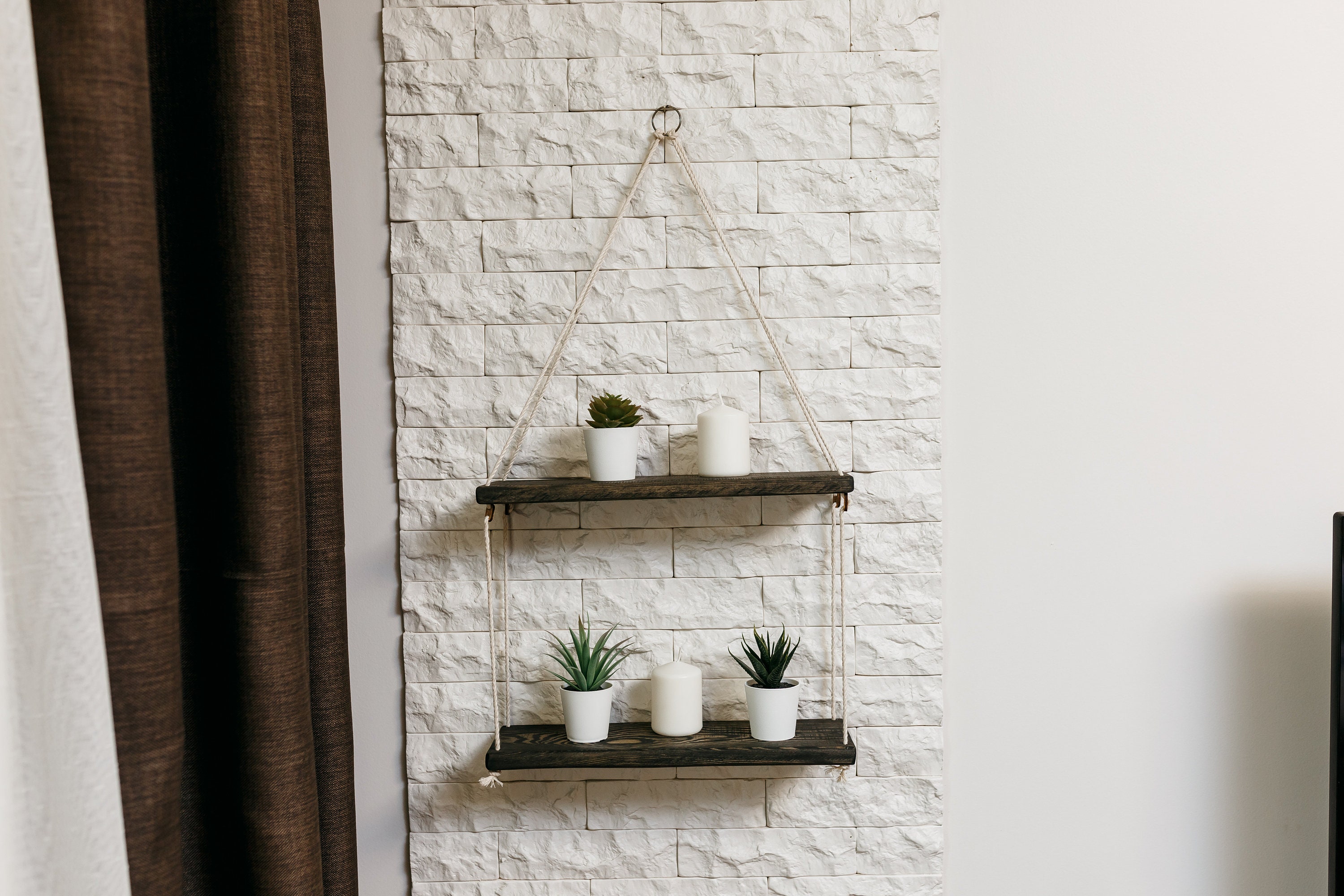 Hanging Shelf Double Floating Shelf Reclaimed Wood Plant | Etsy