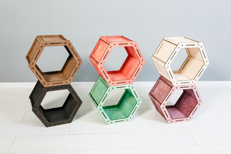 Plant Stand Hexagon Shelf Unit Wooden Bookcase Minimalistic | Etsy