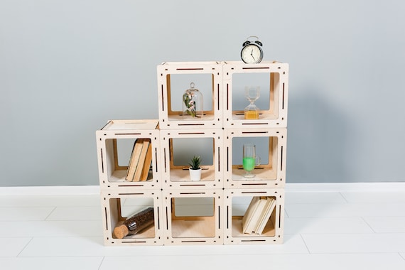 Wooden Square Shelves Book Holder Shelf Geometric | Etsy
