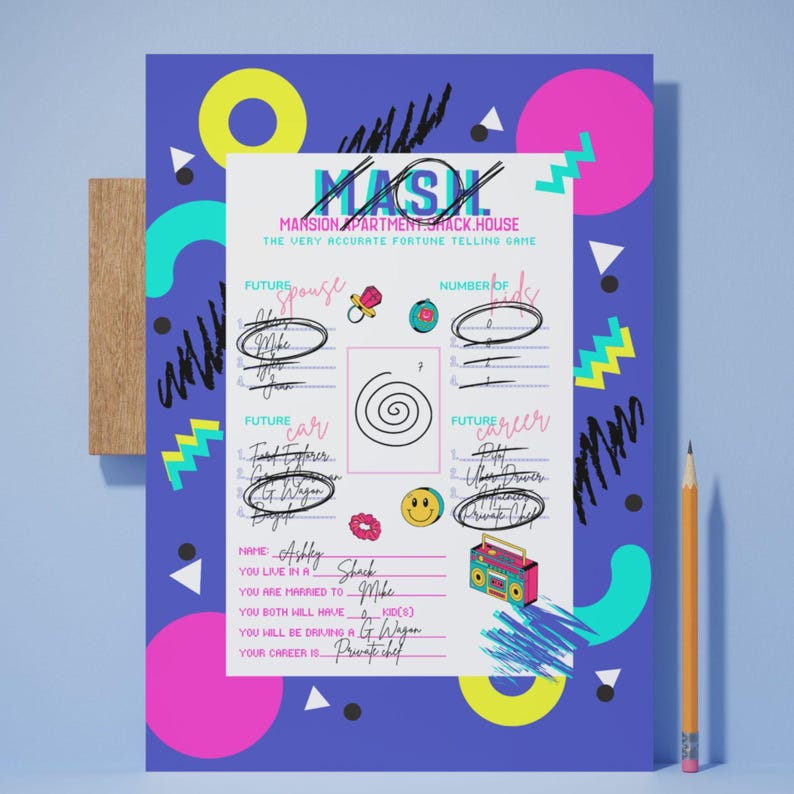 90's Theme Party MASH Game: Bachelorette & Bridal Shower (PDF) - Etsy