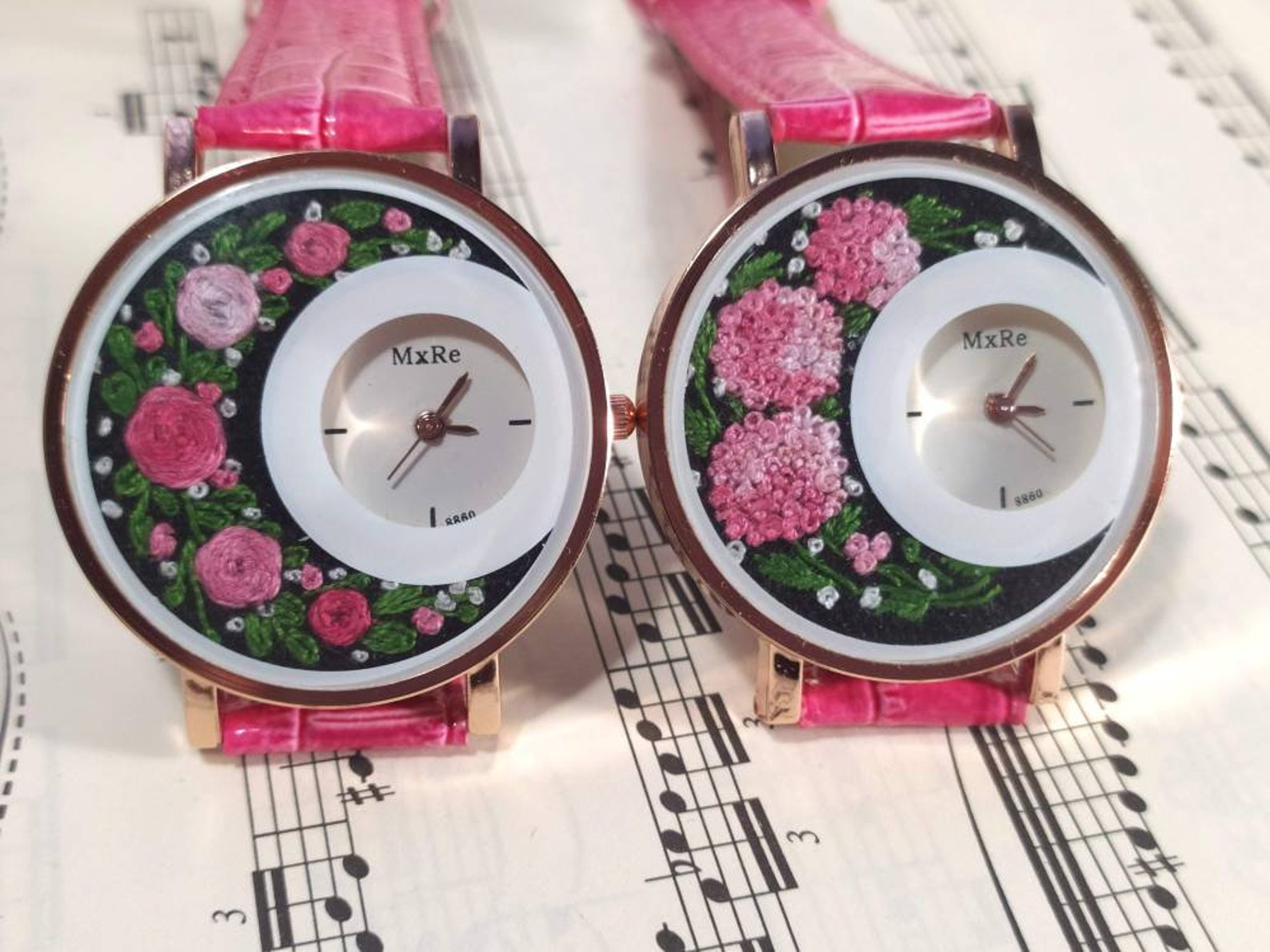 Handmade Embroidered Watch With Hydrangea or Roses - Vintage Style ...