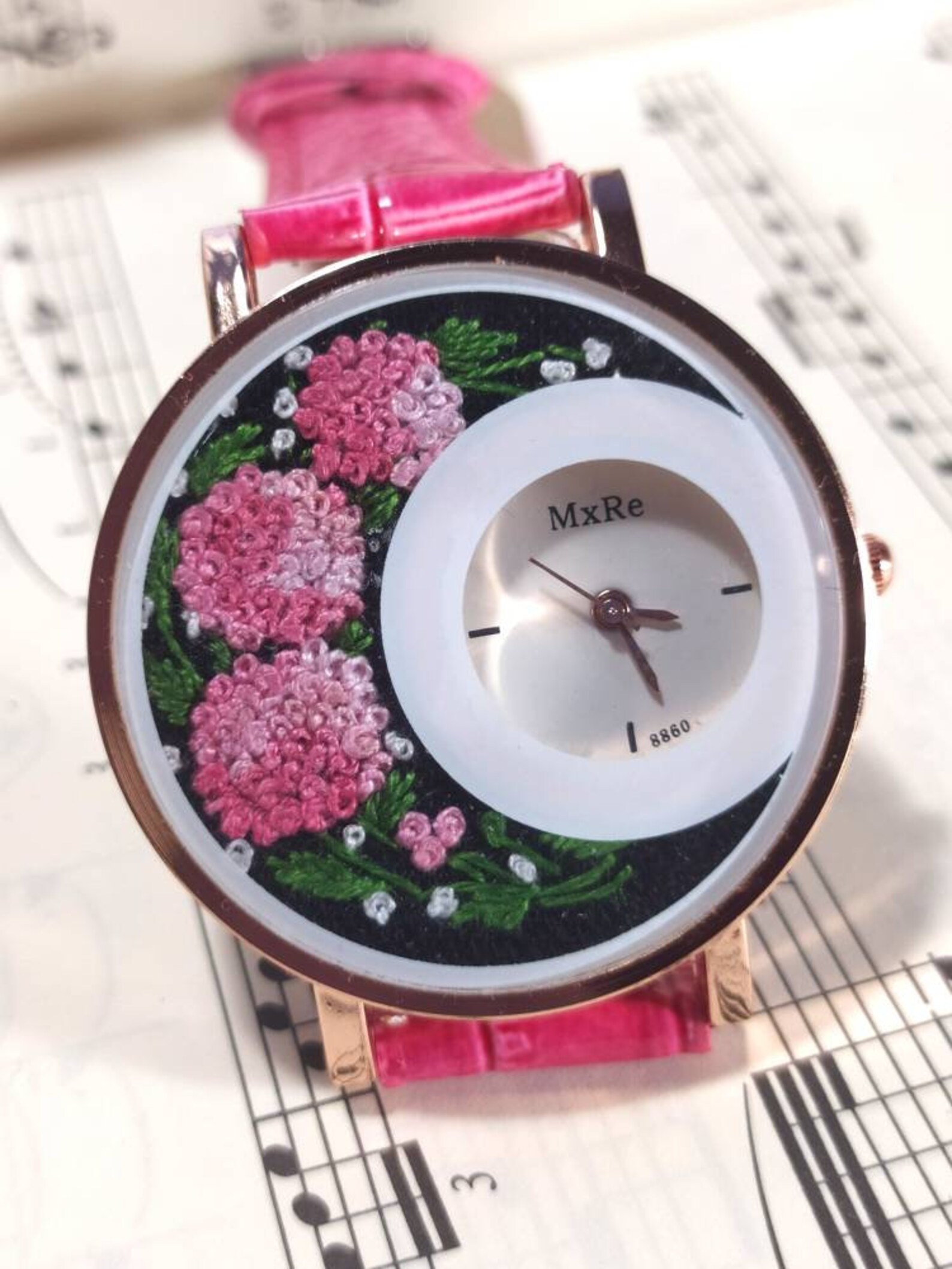 Handmade Embroidered Watch With Hydrangea or Roses - Vintage Style ...