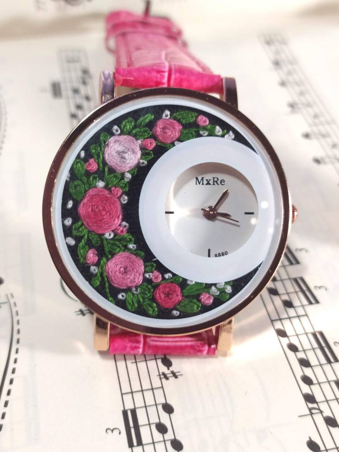 Handmade Embroidered Watch With Hydrangea or Roses - Vintage Style ...