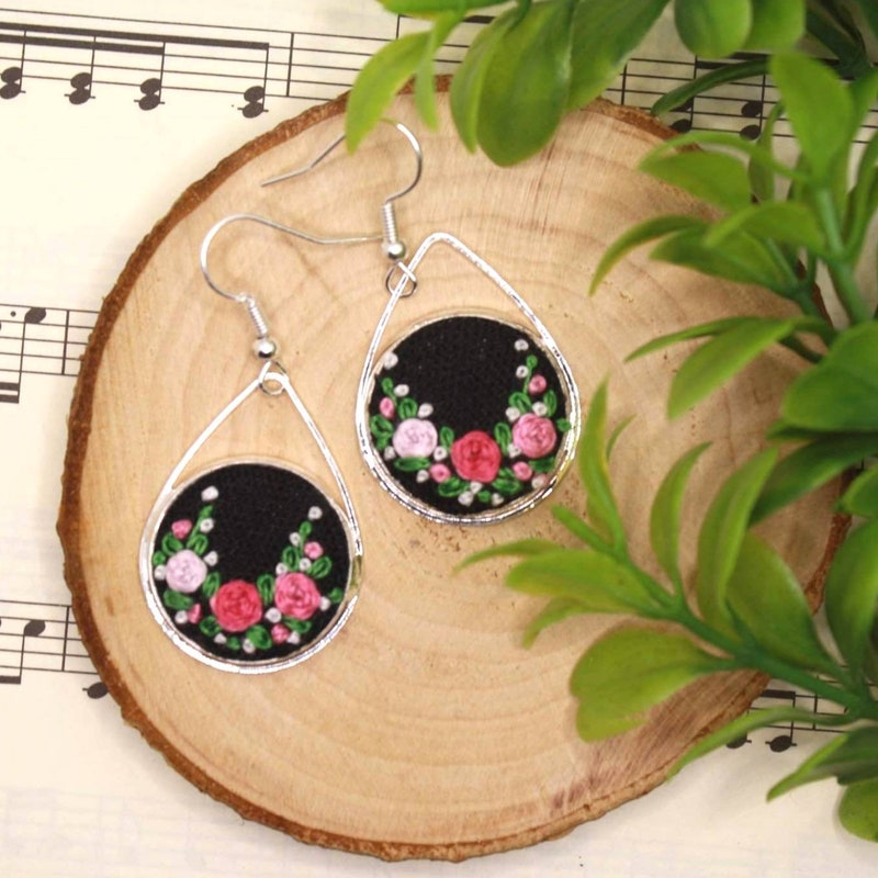 Embroidered Earrings - Etsy