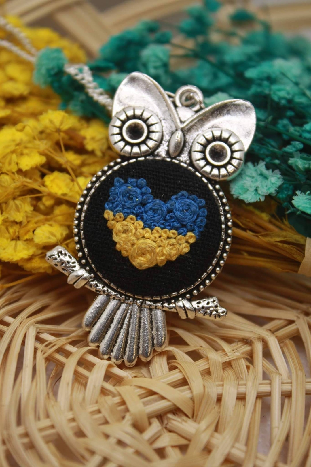 Owl With Ukrainian Heart Hand Embroidered Necklace - Etsy