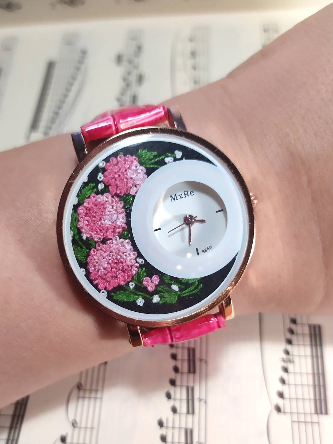Handmade Embroidered Watch With Hydrangea or Roses - Vintage Style ...