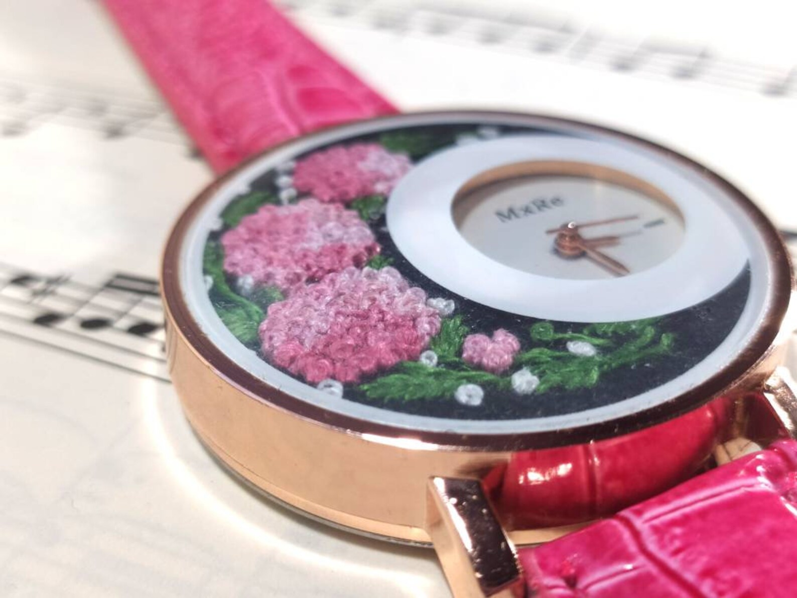 Handmade Embroidered Watch With Hydrangea or Roses - Vintage Style ...