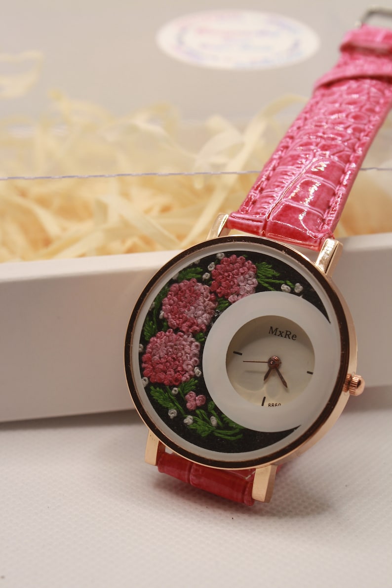 Handmade Embroidered Watch With Hydrangea or Roses - Vintage Style ...