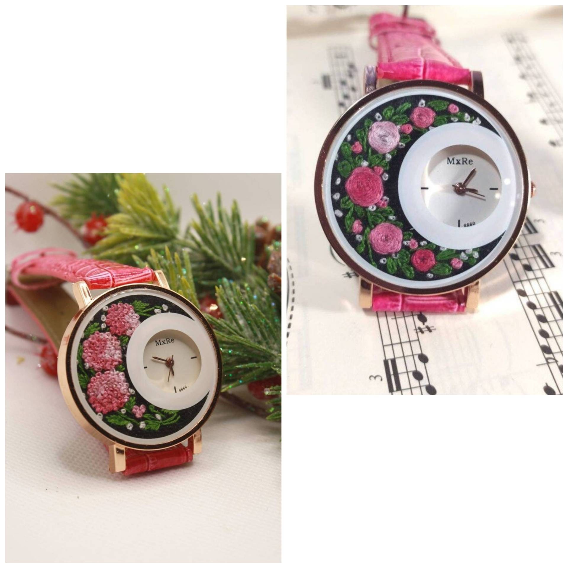 Handmade Embroidered Watch With Hydrangea or Roses - Vintage Style ...