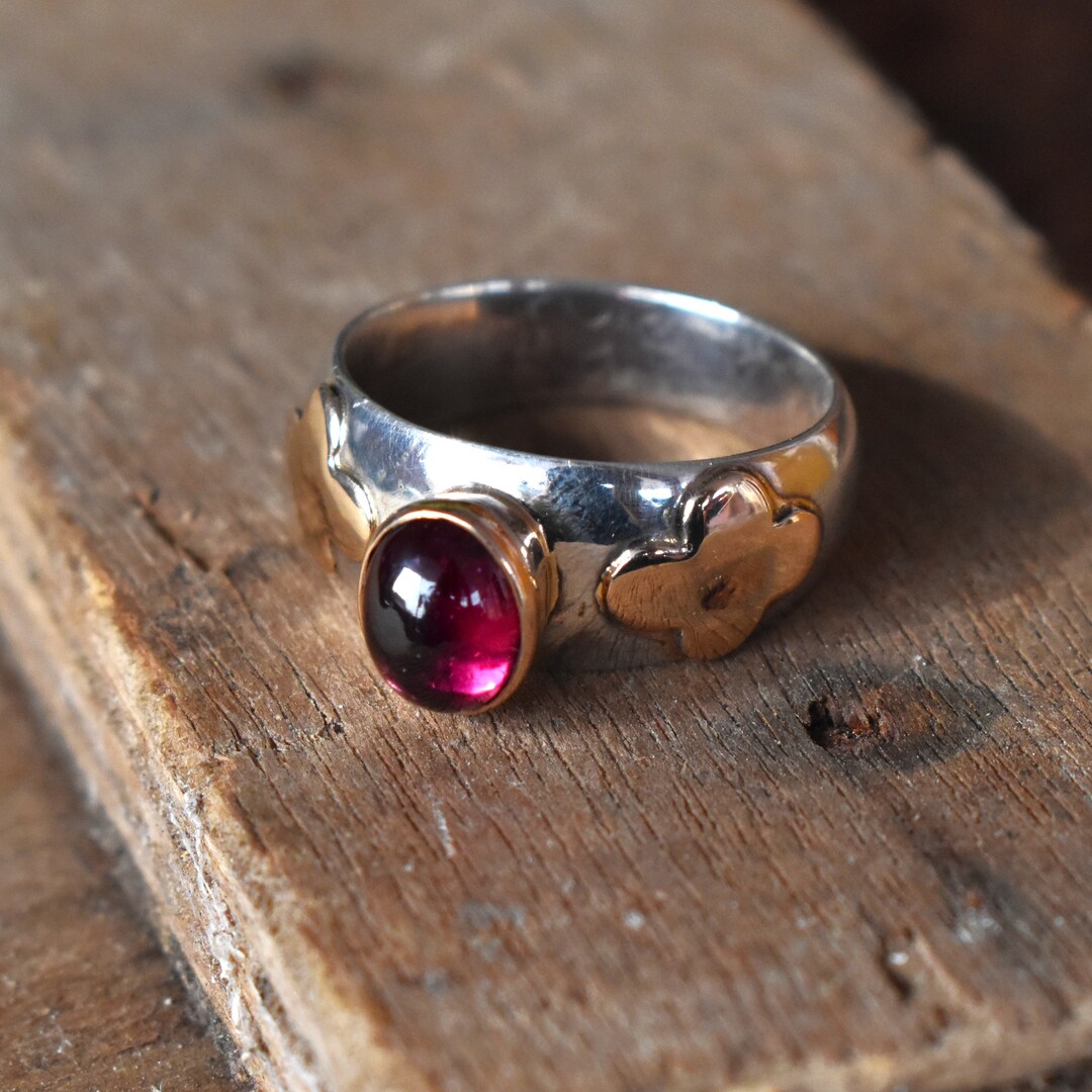 Natural Rubellite Tourmaline Handmade 18kt Gold and 925 Silver Ring ...