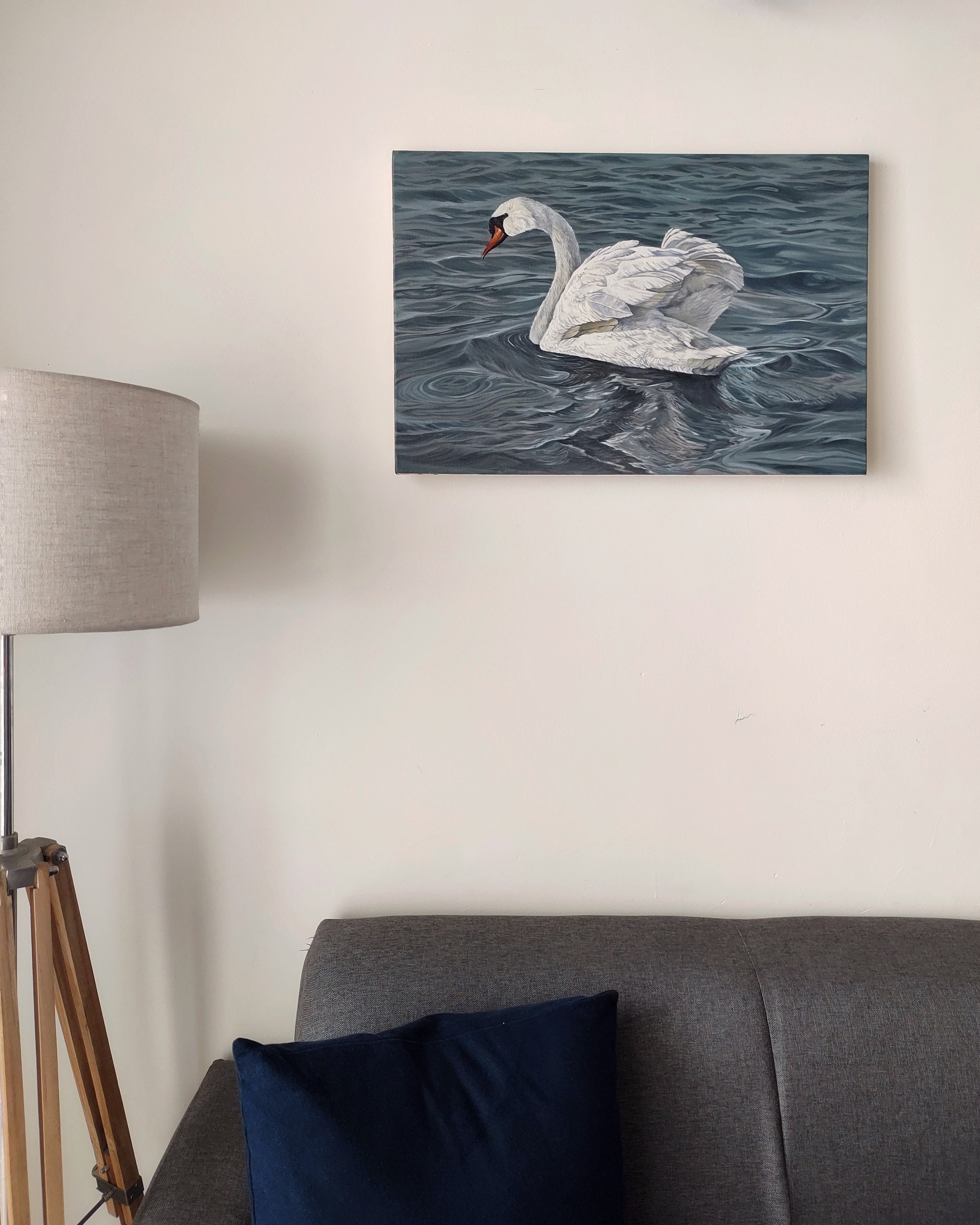 Swan Oil Painting, Large Swan Painting on Canvas , Swan on Water ...