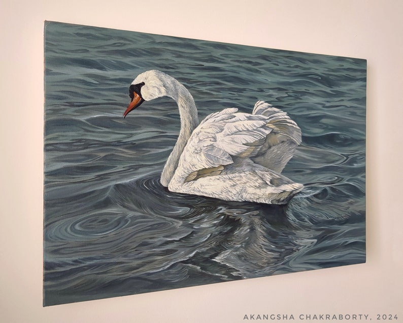 Swan Oil Painting, Large Swan Painting on Canvas , Swan on Water ...