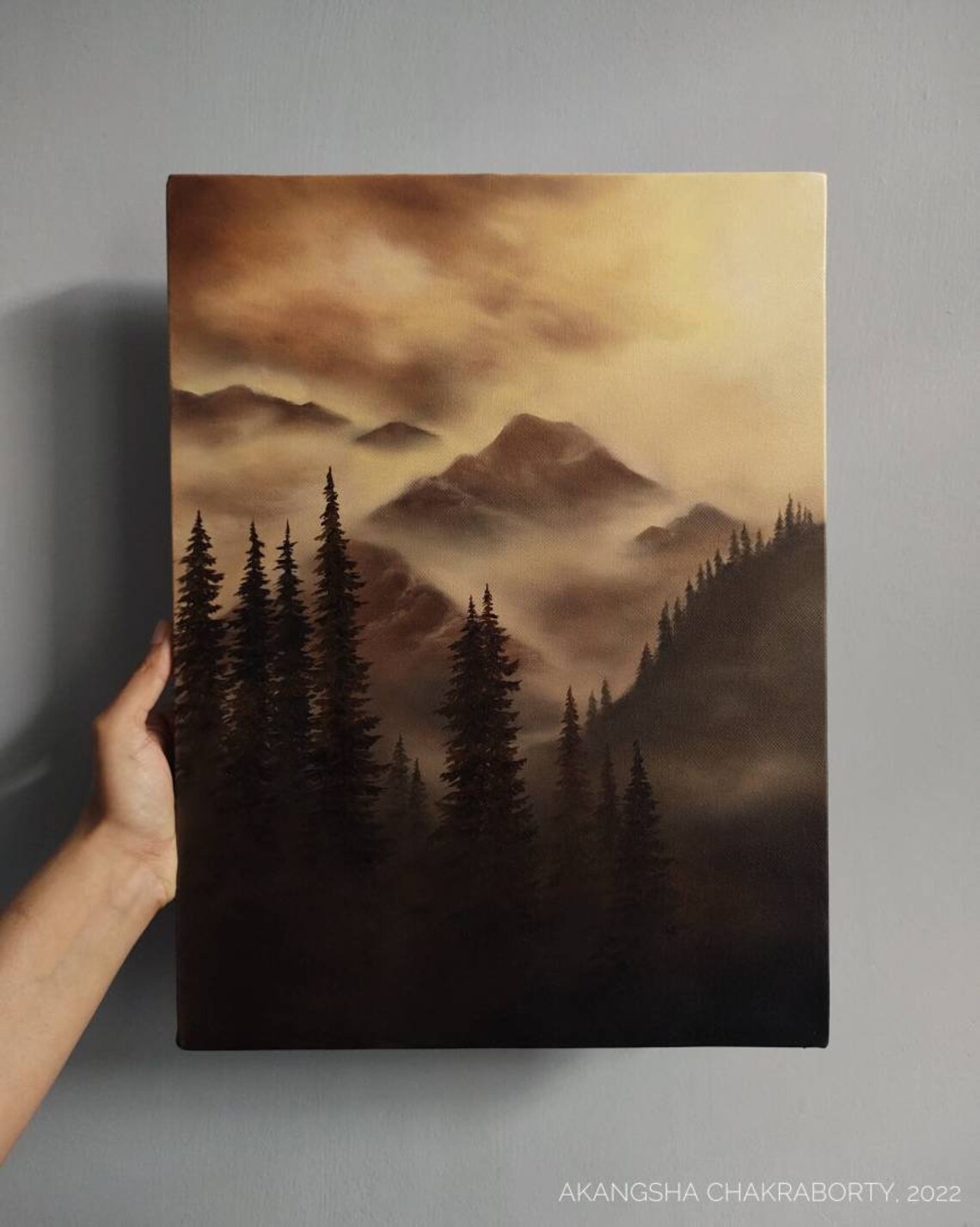 Foggy Forest Oil Painting Original Calming Mountain Art Misty Forest ...