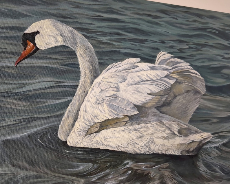 Swan Oil Painting, Large Swan Painting on Canvas , Swan on Water ...
