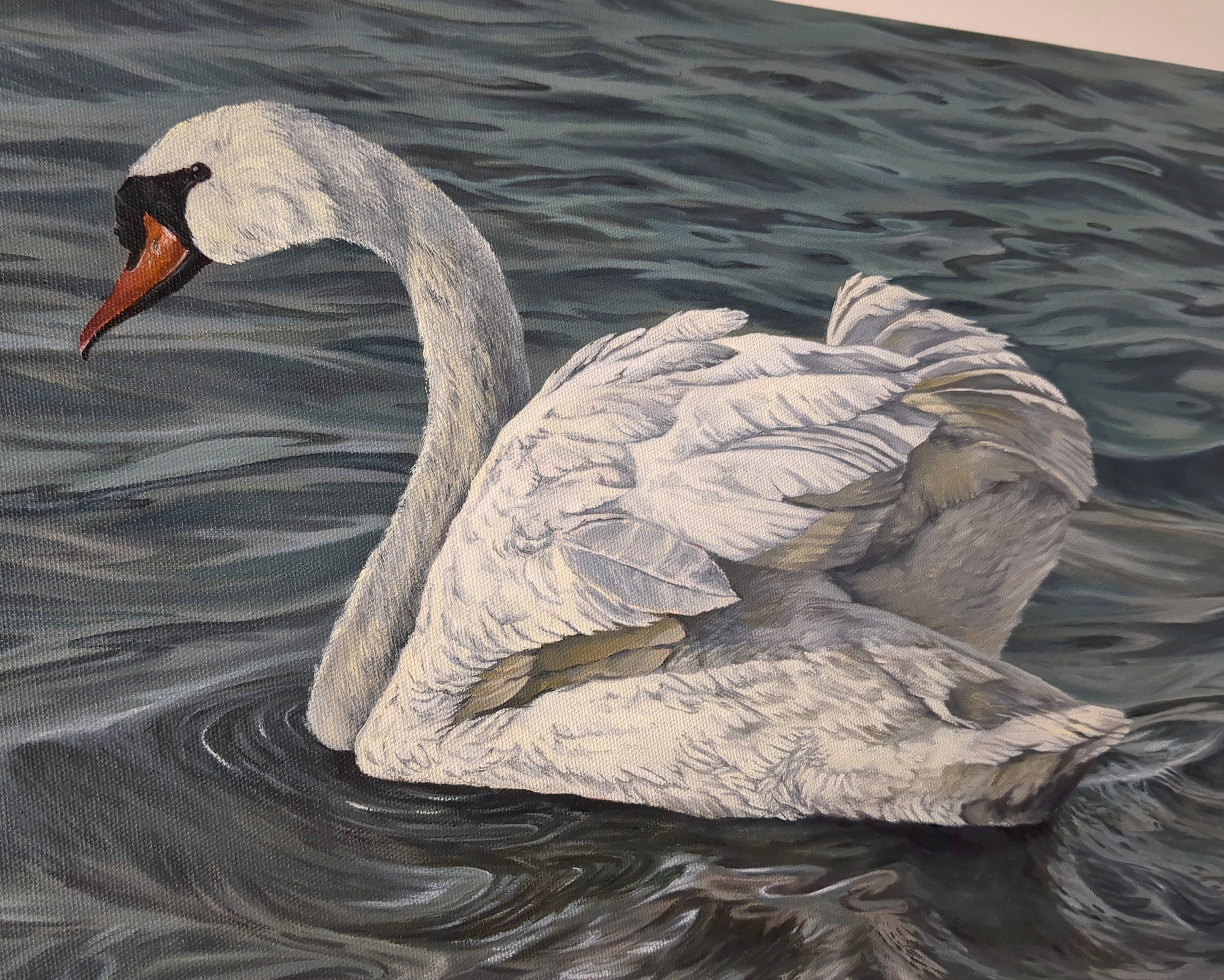 Swan Oil Painting, Large Swan Painting on Canvas , Swan on Water ...