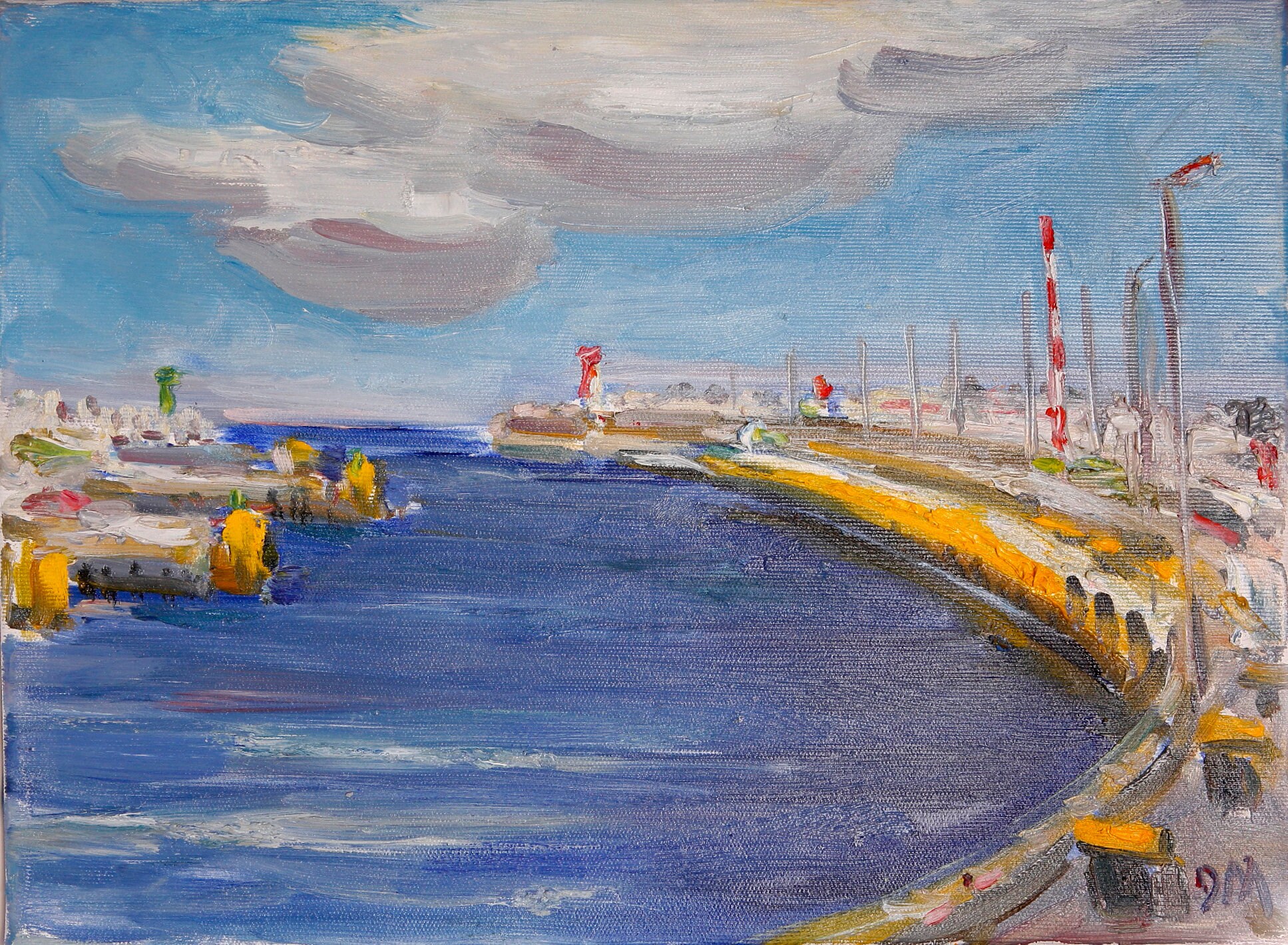 Port near the city Original impression painting Oil on | Etsy