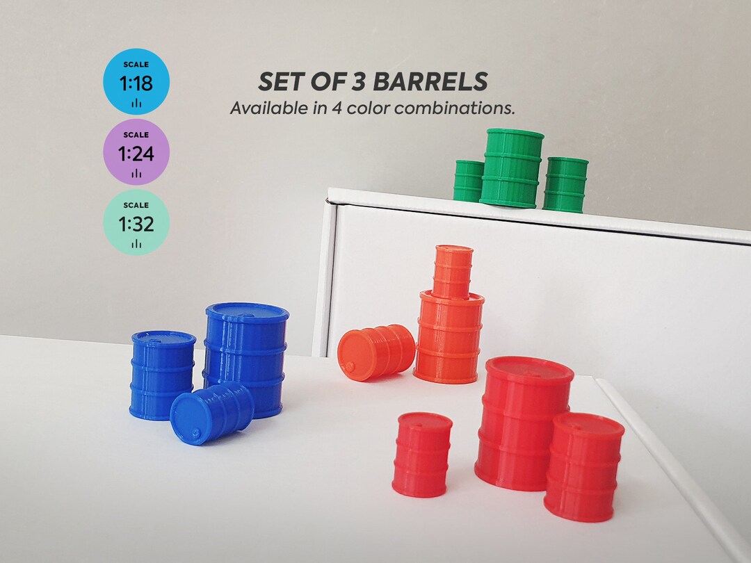 Set of 3 Barrels. Scale 1:18, 24, 32. Garage Equipment. Race Track ...