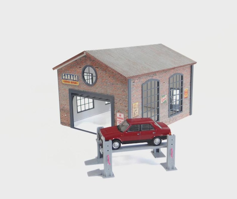 1:43 Scale Auto Service Garage Diorama – Brick Workshop for Diecast ...
