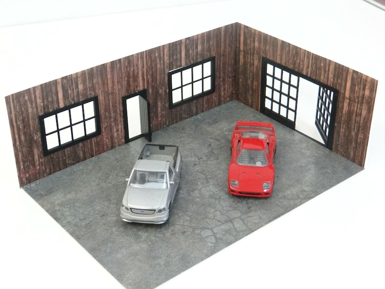 Scale 1:43 Diecast Car Models Display Auto Service Garage Models Diorama Model Kit ''wooden ...