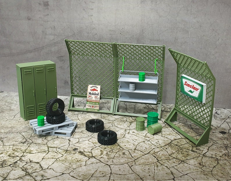 Diorama Car Garage Props Set. Scale 1:24. Diorama Garage Interior Scene ...